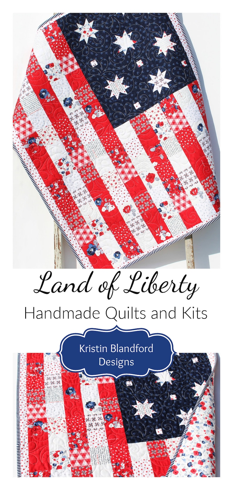 American Flag Quilt Faux Patchwork Home Decor Patriotic USA United ...