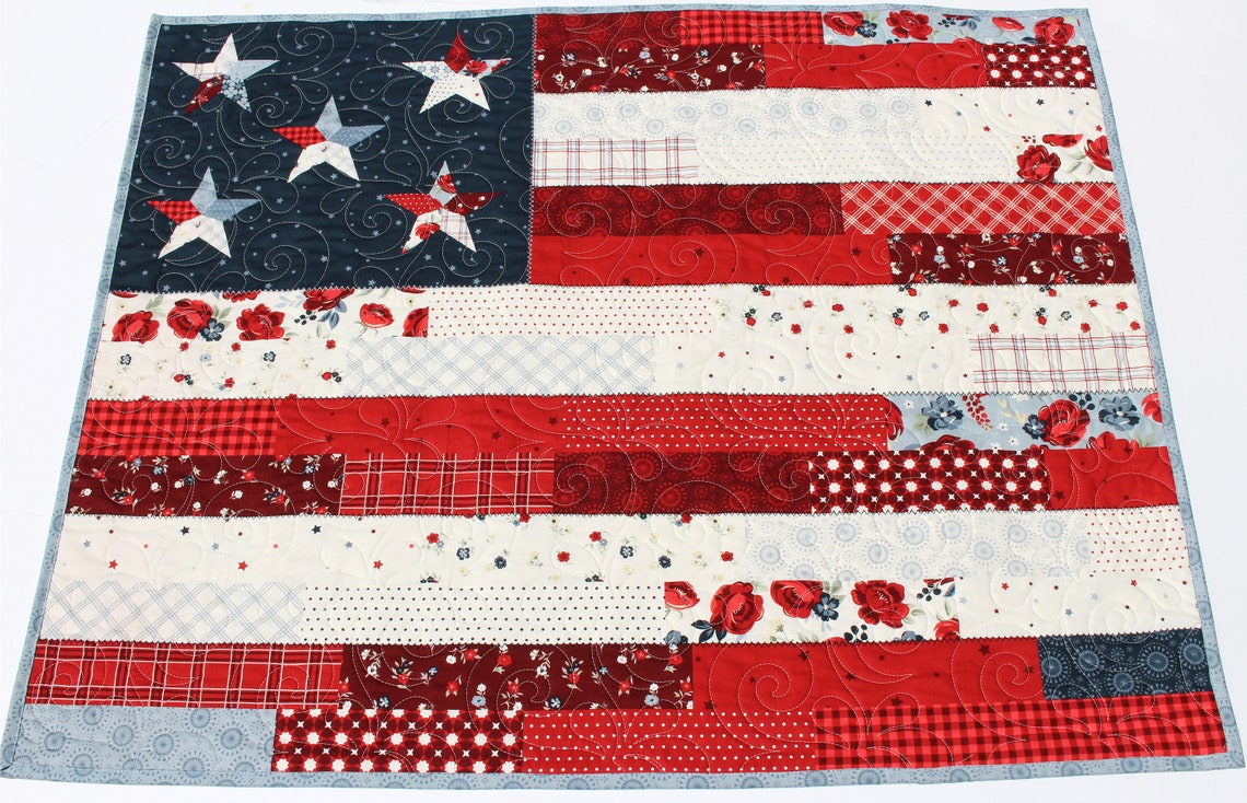 American Dream Flag Quilt Faux Patchwork Home Decor Patriotic USA ...
