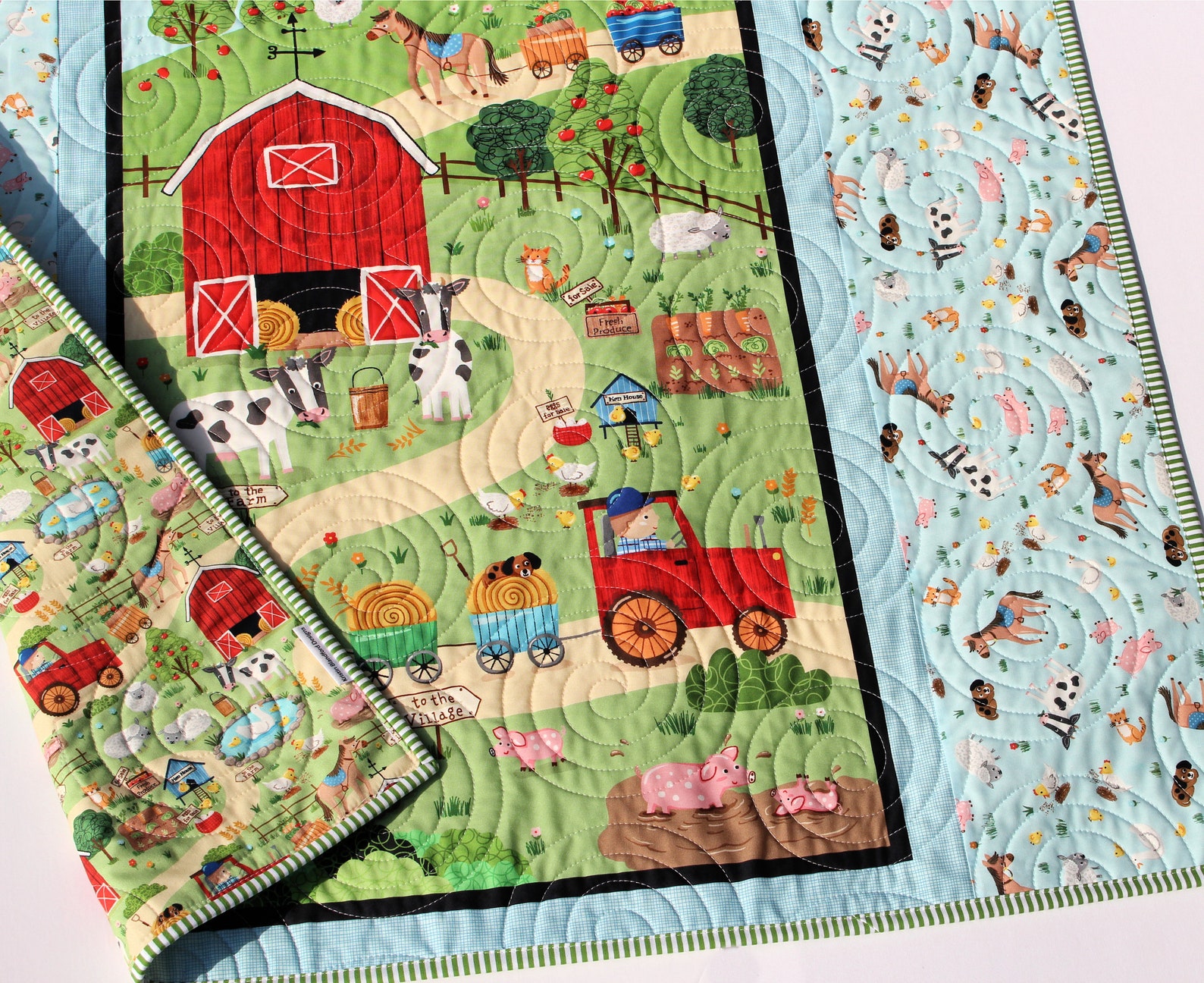 Farm Quilt Barnyard Animals Baby Blanket Boy or Girl Ranch Country ...