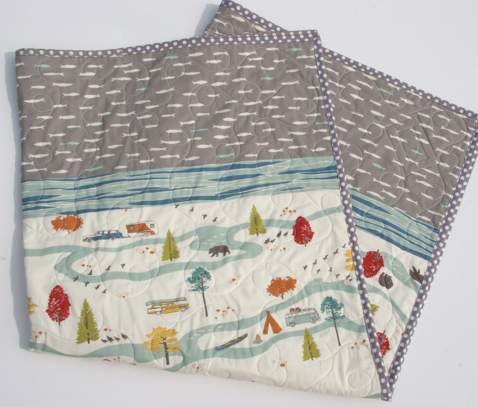 LAST ONE Fishing Baby Quilt Modern Baby Quilt Woodland Nursery - Etsy