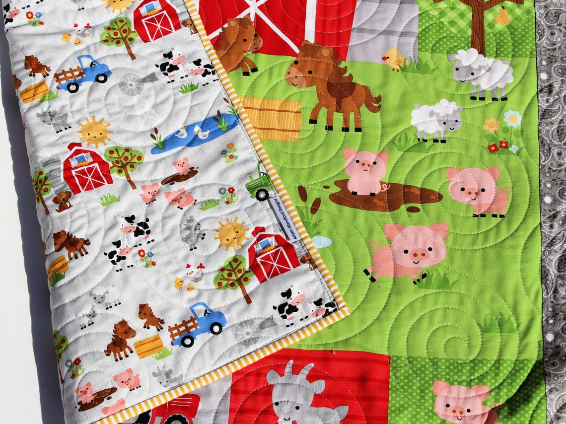 Barnyard Animals Quilt Farm Baby Blanket Boy or Girl Ranch Animals ...