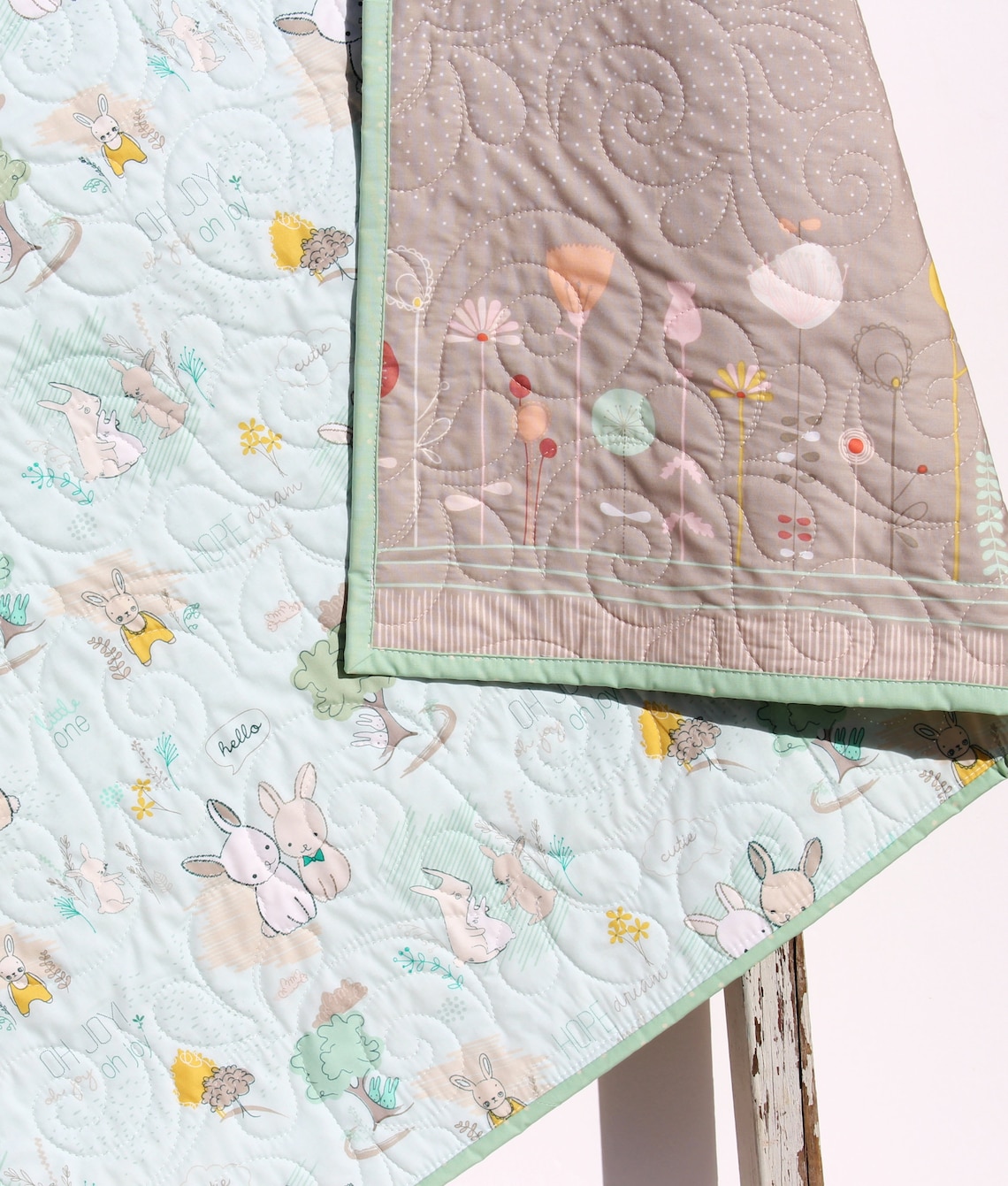 Baby Quilt With Bunnies Rabbit Nursery Decor Newborn Blanket - Etsy