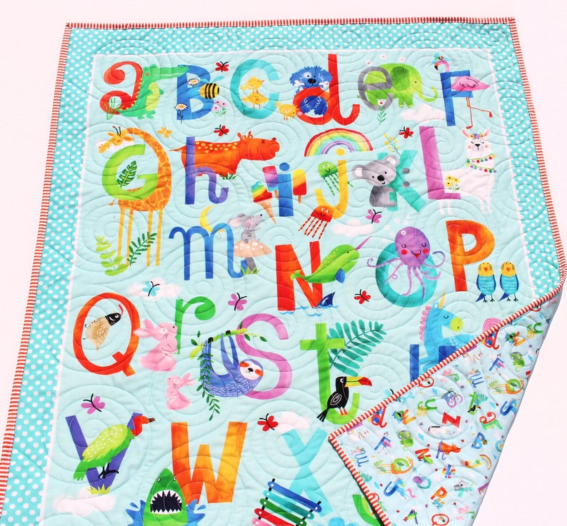 Abcs Baby Quilt Alphabet Animals Letters Nursery Decor Crib Bedding ...