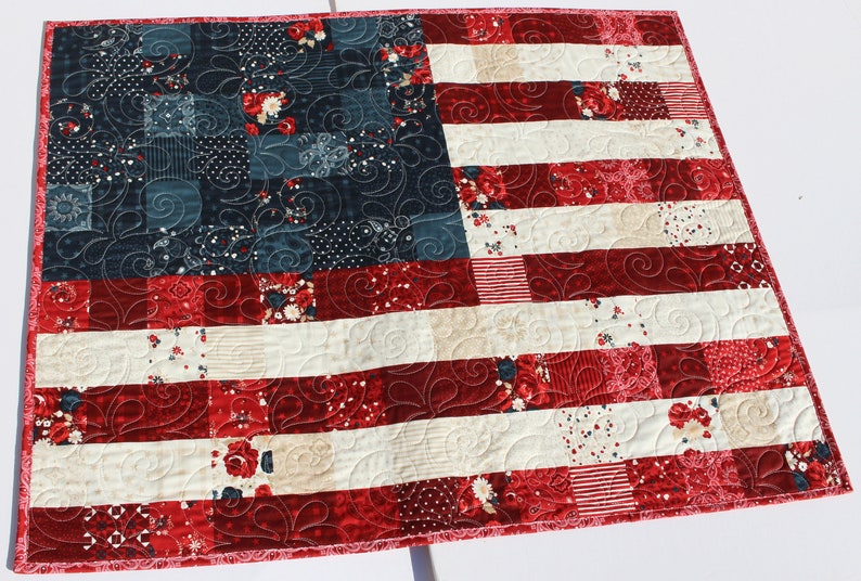American Flag Quilt Faux Patchwork Home Decor Patriotic USA - Etsy