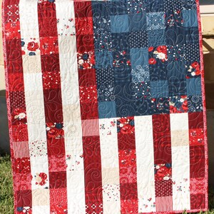 American Flag Quilt Faux Patchwork Home Decor Patriotic USA United ...