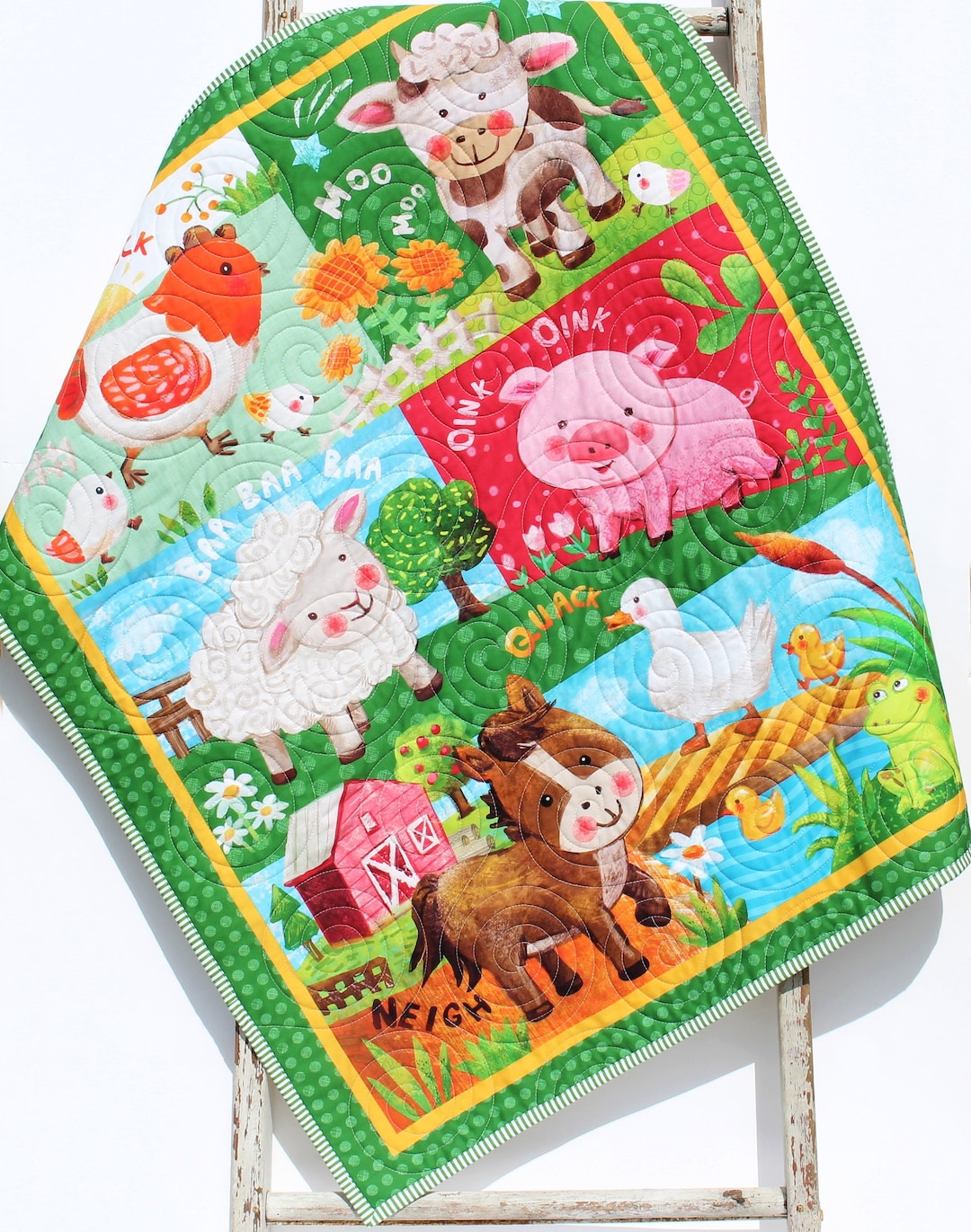 Barnyard Quilt Farm Animals Baby Blanket Boy or Girl Ranch Country ...