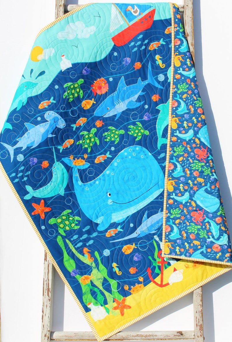 Ocean Baby Quilt, Nautical Crib Blanket, Nursery Decor, Gender Neutral ...