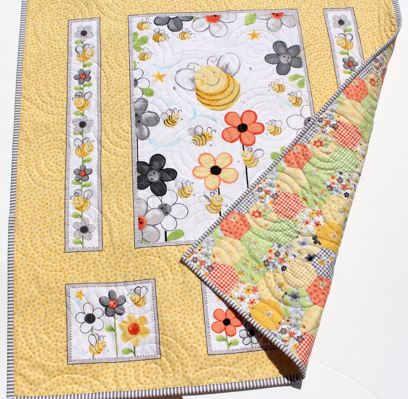 Baby Quilt Bee Baby Blanket Honeybee Floral Bedding Gender Neutral ...
