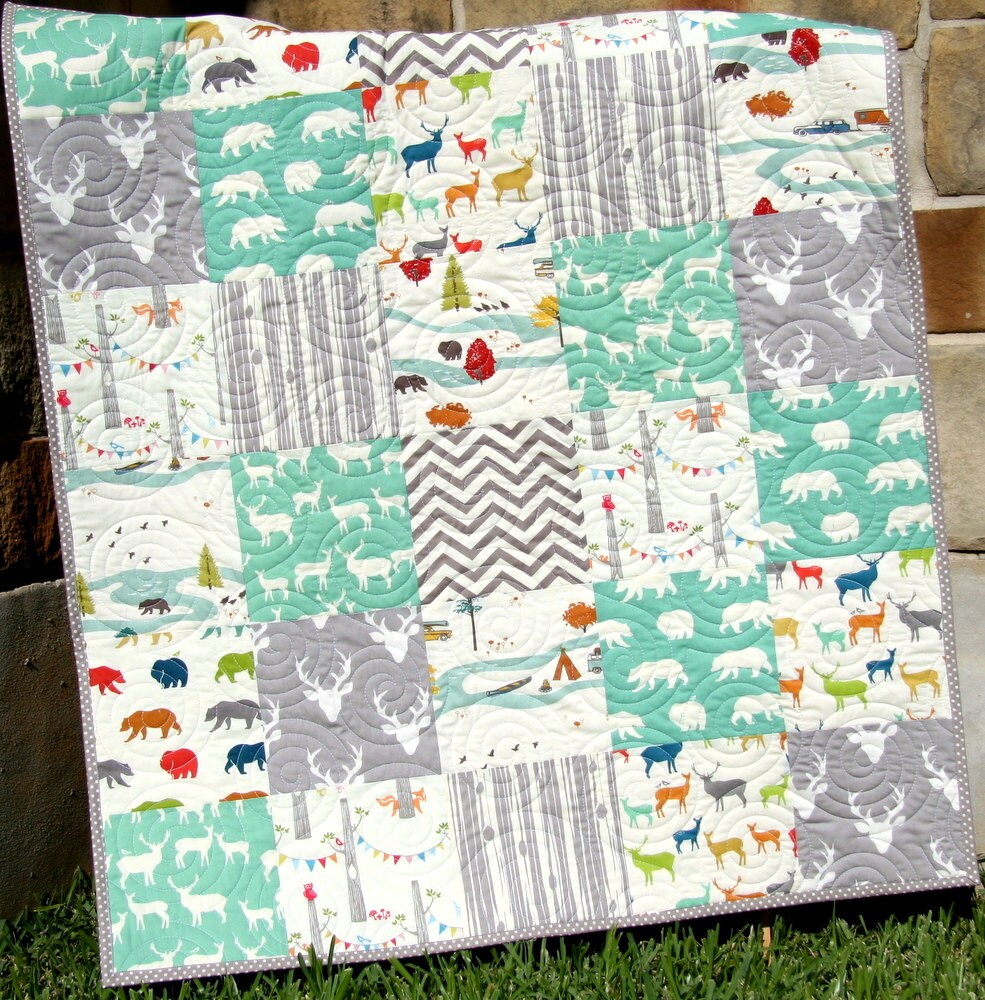Buck Baby Bedding Boy Deer Quilt Mint Baby Quilt Gray Deer - Etsy