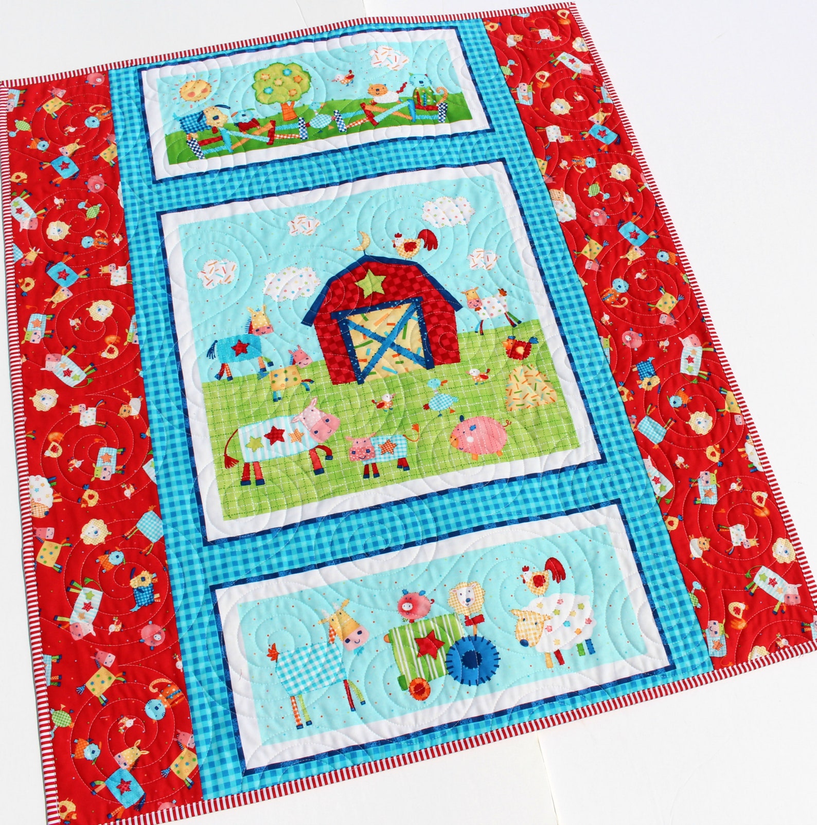 Barnyard Farm Quilt Animals Baby Blanket Boy or Girl Ranch Country ...