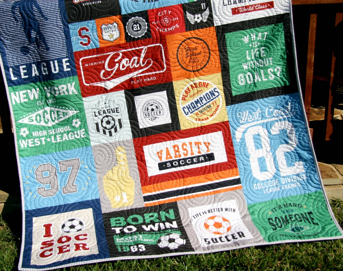 Soccer Quilt Gift for Him Patchwork Blanket Adult Minky - Etsy