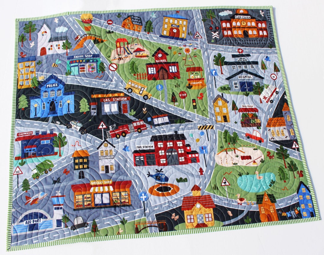 Play Mat Quilt Roadway Baby Blanket Nursery Bedding Newborn Boy Cars ...