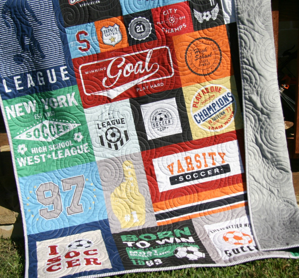 Soccer Quilt Gift for Him Patchwork Blanket Adult Minky - Etsy