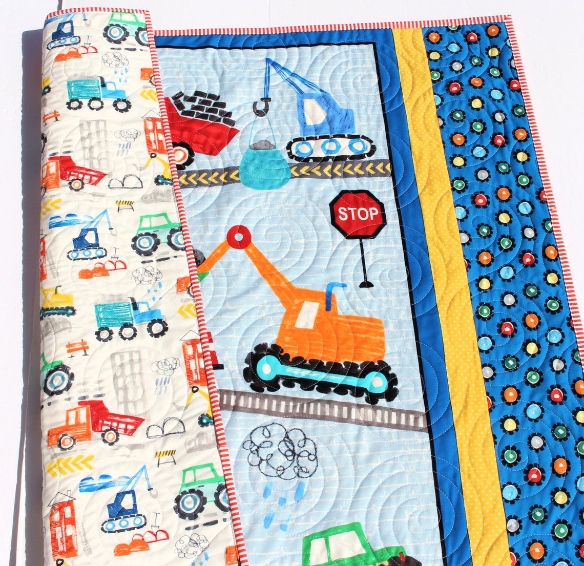 Trucks Quilt Construction Boy Baby Blanket Nursery Bedding | Etsy