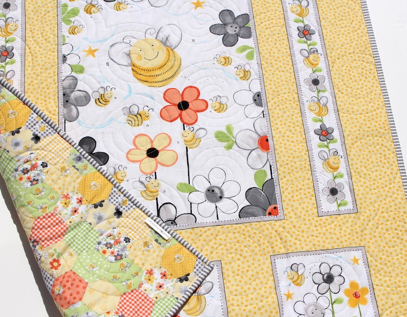 Baby Quilt Bee Baby Blanket Honeybee Floral Bedding Gender Neutral ...