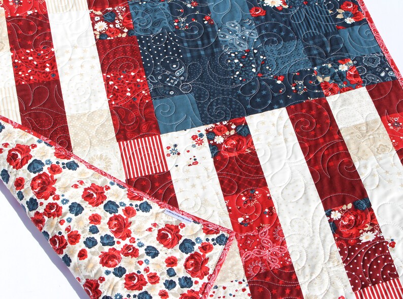 American Flag Quilt Faux Patchwork Home Decor Patriotic USA United ...