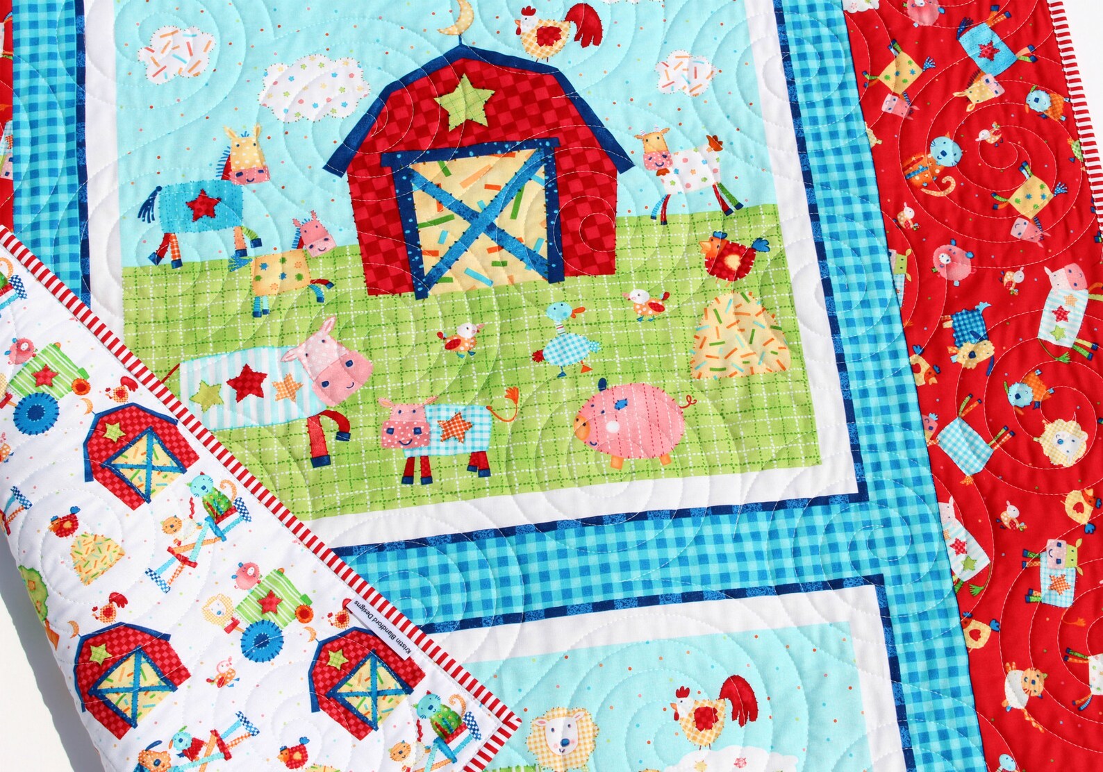 Barnyard Farm Quilt Animals Baby Blanket Boy or Girl Ranch Country ...