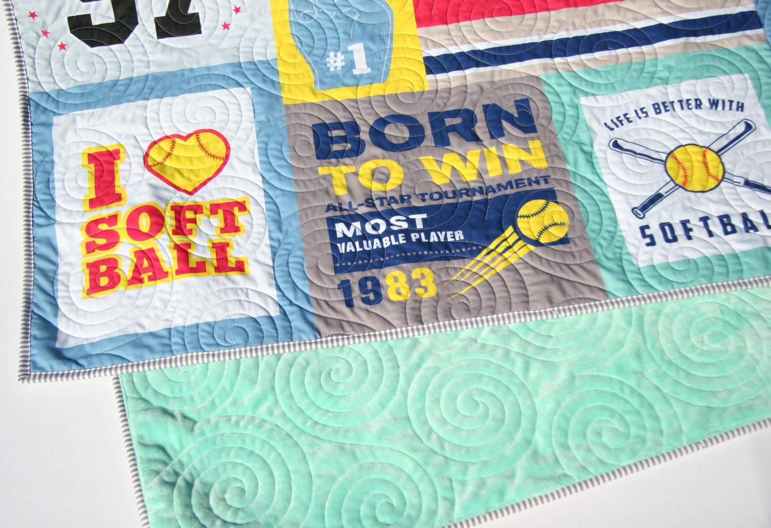 Softball Quilt, Patchwork Blanket, Adult Minky, Varsity Sports Fan ...