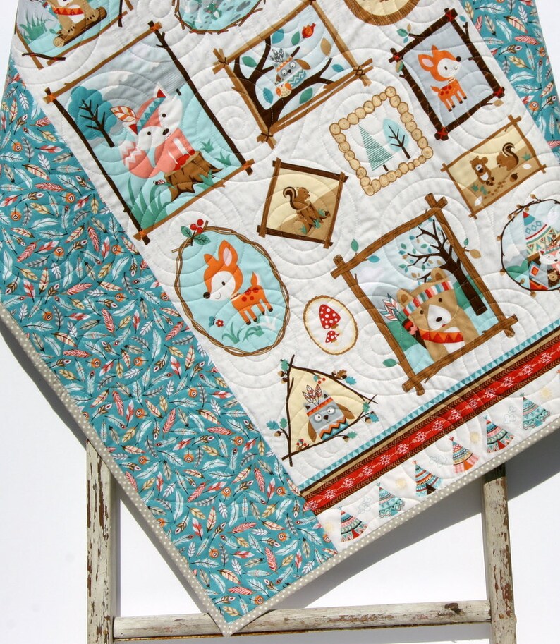 Quilt Woodland Baby Quilt Nursery Decor Nature Outdoors | Etsy