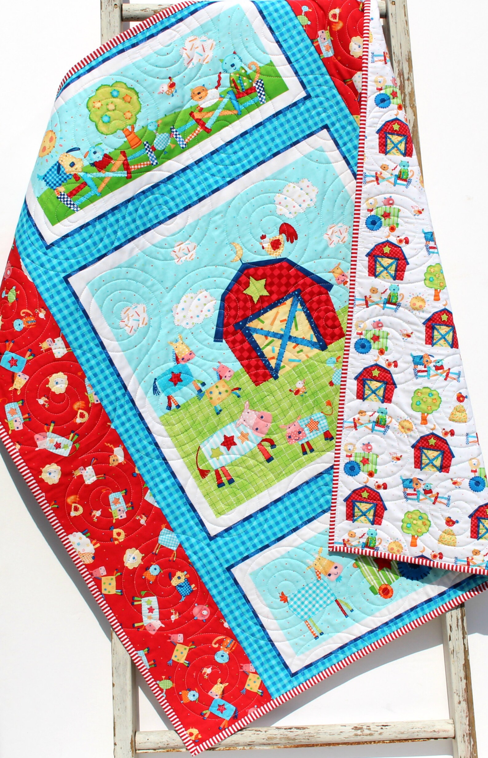 Barnyard Farm Quilt Animals Baby Blanket Boy or Girl Ranch Country ...