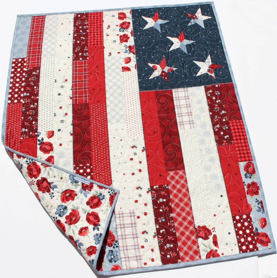 American Dream Flag Quilt Faux Patchwork Home Decor Patriotic USA ...