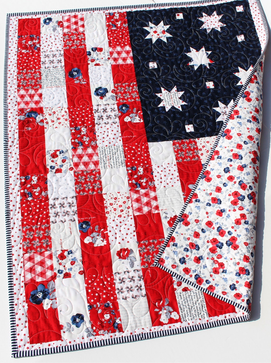American Flag Quilt Faux Patchwork Home Decor Patriotic USA - Etsy