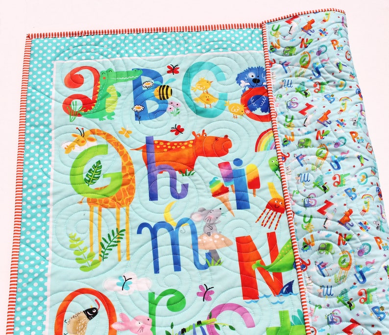 Abcs Baby Quilt Alphabet Animals Letters Nursery Decor Crib Bedding ...