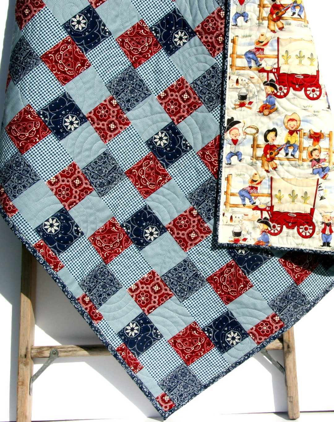 Country Western Baby Quilt, Toddler Bedding, Cowpoke, Wagon, Bandana ...