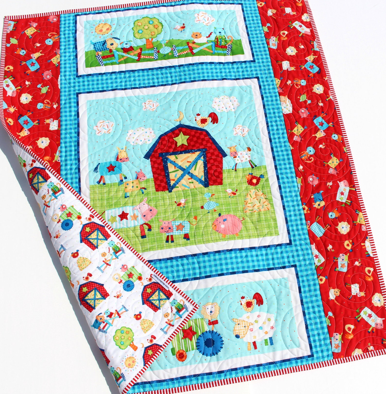Barnyard Farm Quilt Animals Baby Blanket Boy or Girl Ranch Country ...