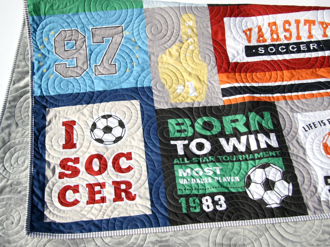 Soccer Quilt Gift for Him Patchwork Blanket Adult Minky - Etsy