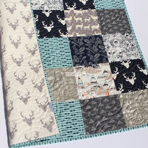 Baby Quilt, Rustic Baby Quilts, Deer Head Baby Quilt, Woodland Baby ...