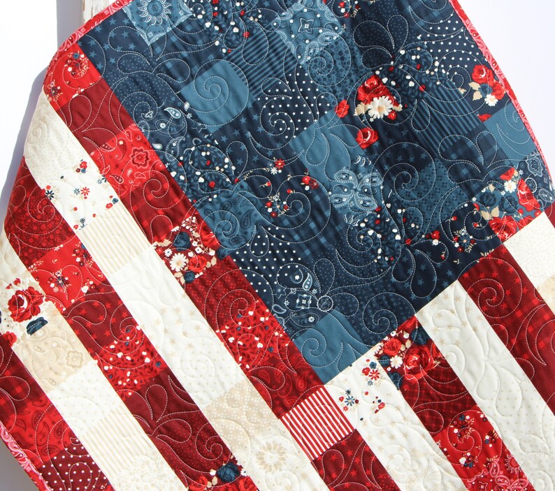 American Flag Quilt Faux Patchwork Home Decor Patriotic USA United ...