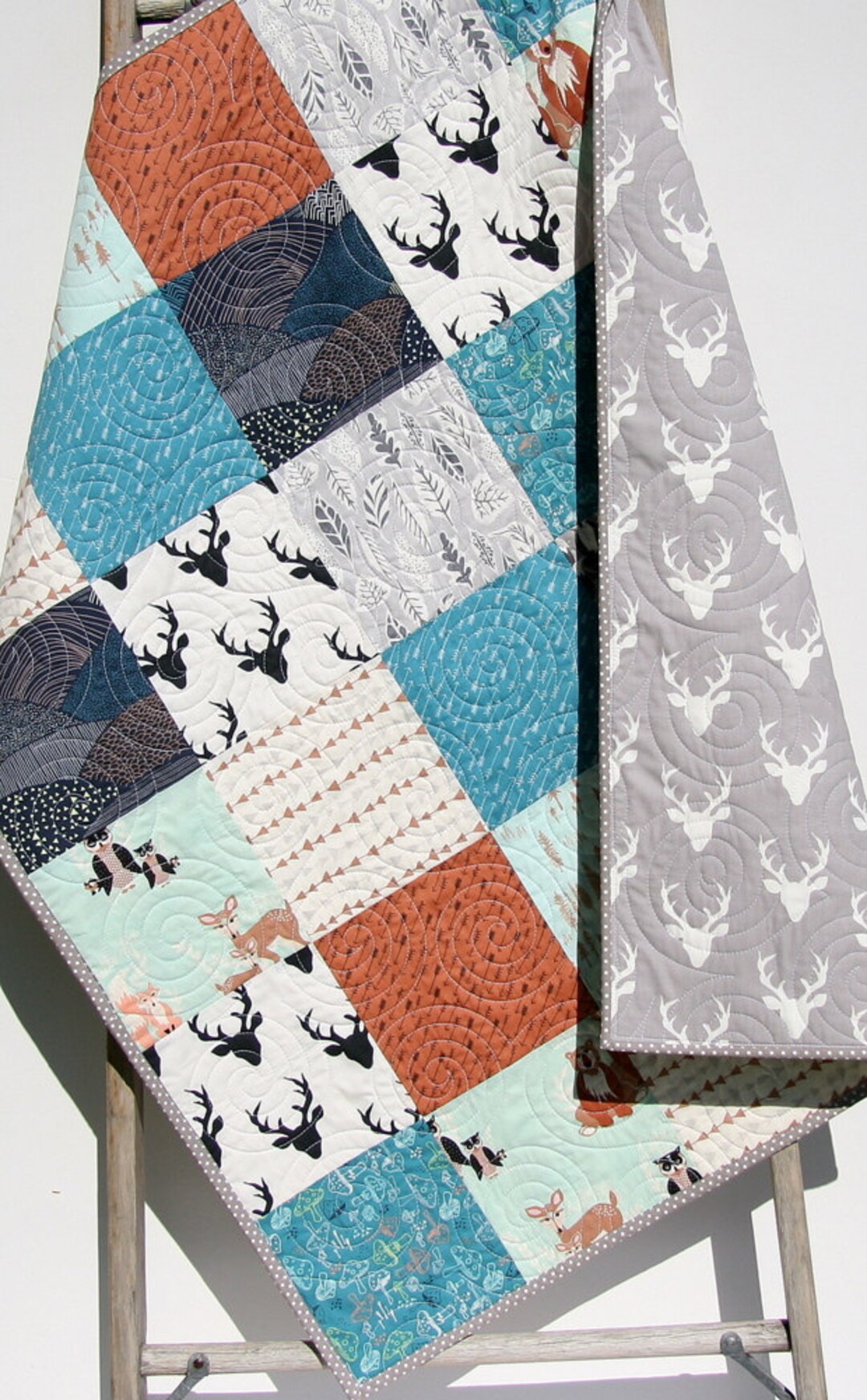 Woodland Baby Quilt, Hello Bear, Deer, Baby Quilt, Woodland Quilt ...