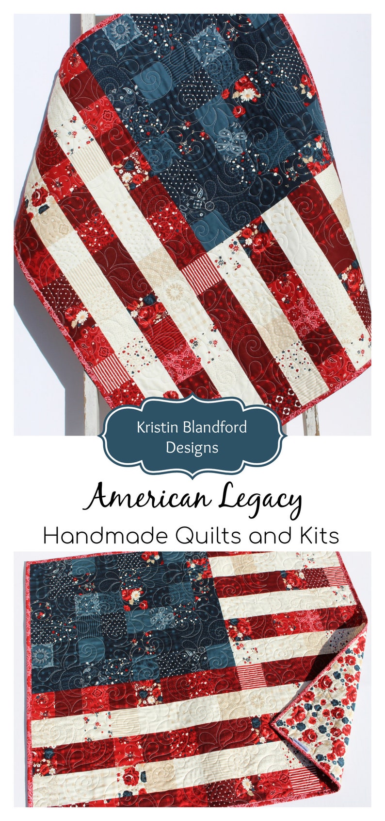 American Flag Quilt Faux Patchwork Home Decor Patriotic USA United ...