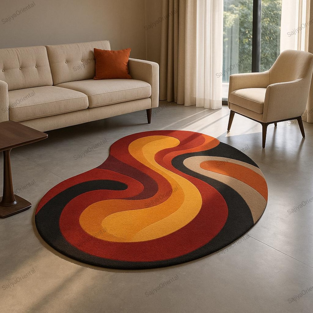 Handmade Muted Dark Wool Rug: Kidney Shape, Modern Living Room - Etsy