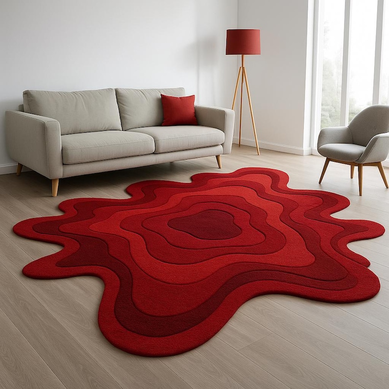 Modern Abstract Red Layered Rug – Hand-tufted Irregular Shape Area ...