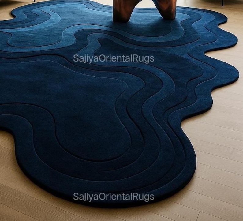 Modern Abstract Blue Irregular Shape Rug – Hand-tufted Contemporary ...