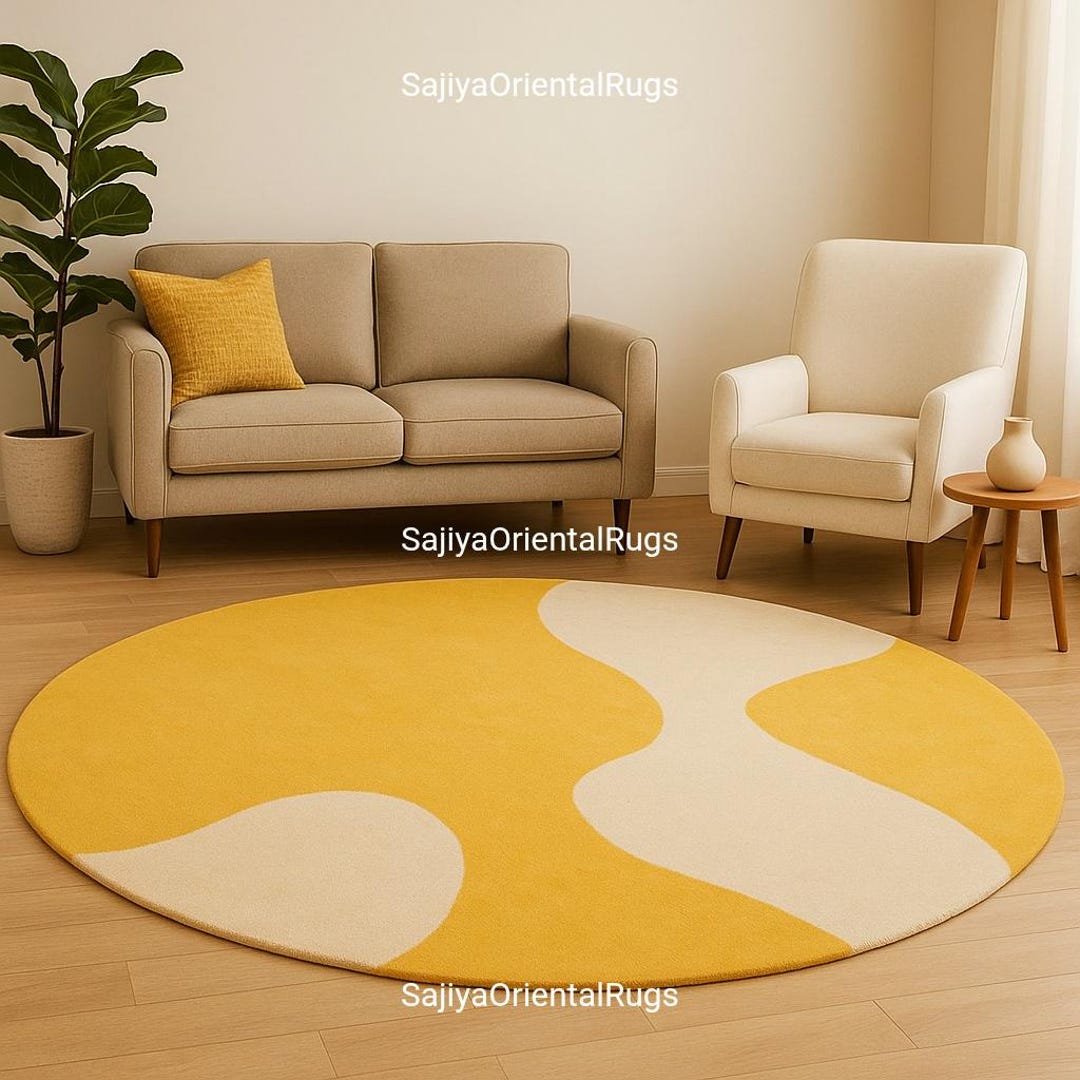 Modern Round Yellow Rug – Abstract Circle Area Carpet, Handmade ...