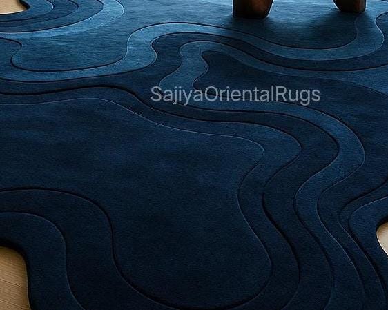 Modern Abstract Blue Irregular Shape Rug – Hand-tufted Contemporary ...