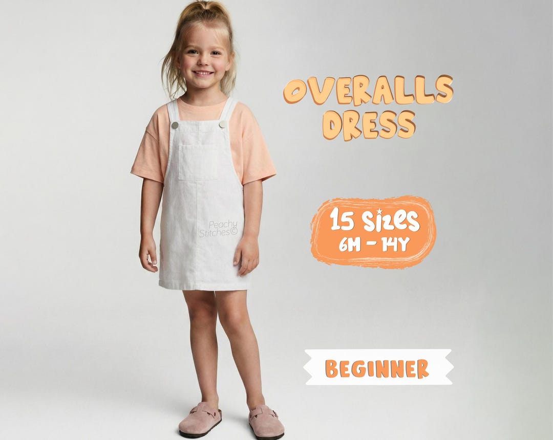 Girl's Overalls Dress Sewing Pattern for Kids Dungarees Dress Pattern ...
