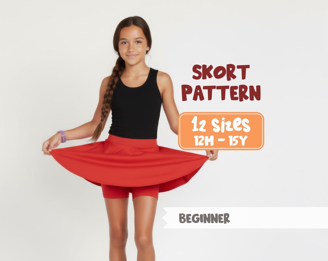 Skort Pattern for Girls, Skirt With Inbuilt Shorts Pattern for Kids ...