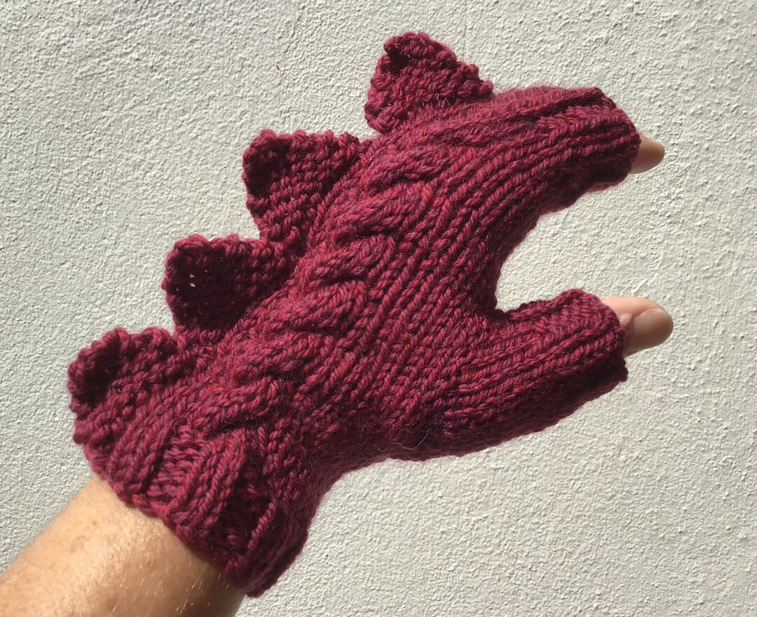 Wool Fingerless Mittens Dragon Dinosaur Monster Rustic Plum - Etsy