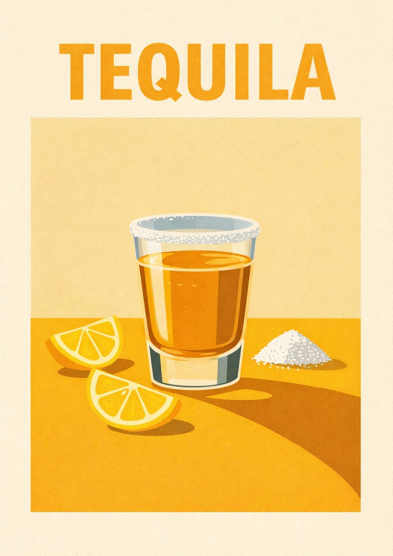 Tequila Poster Printable | Lemon & Salt Cocktail Wall Art | Vintage ...