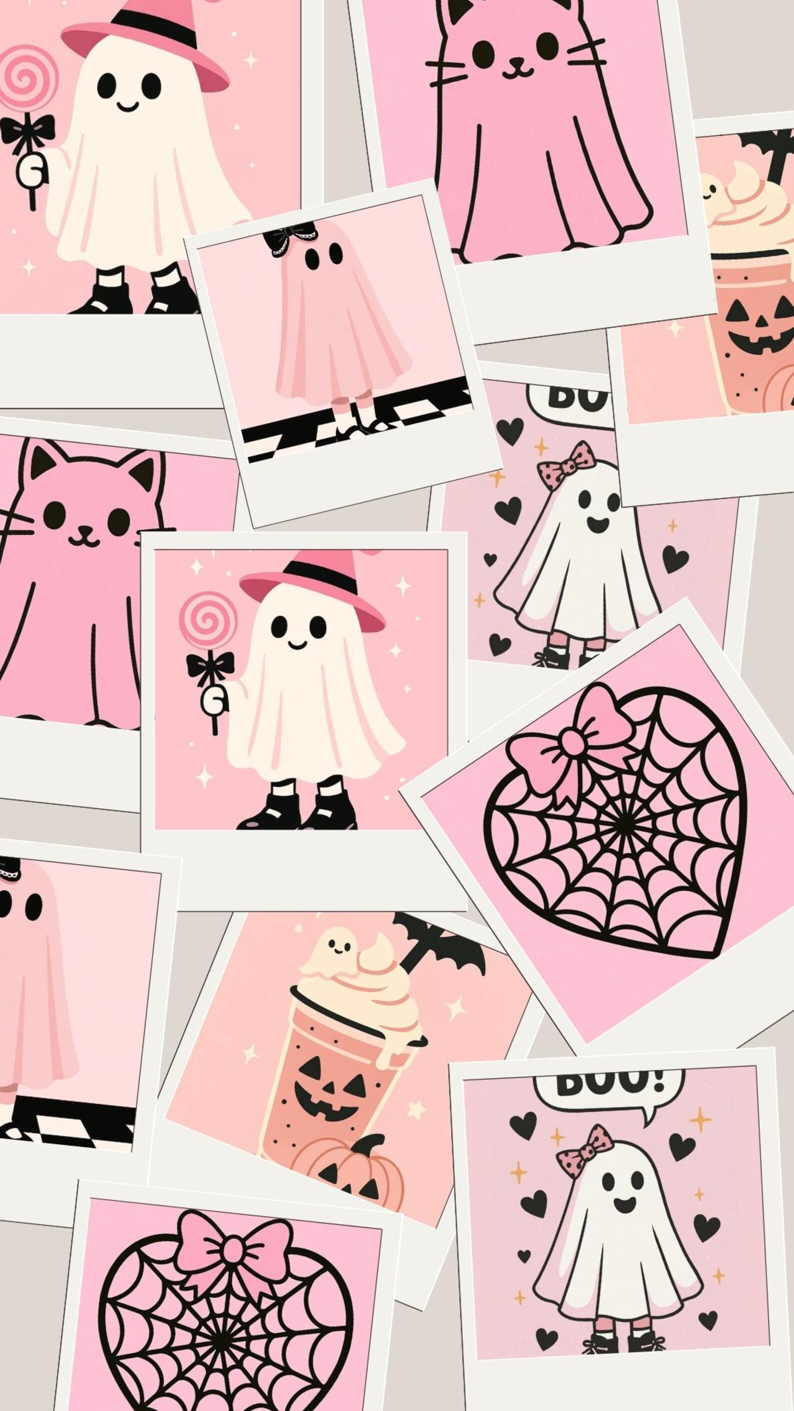 Pink Ghost Poster Set (6): Kawaii Pastel Halloween Decor (A3 Digital ...