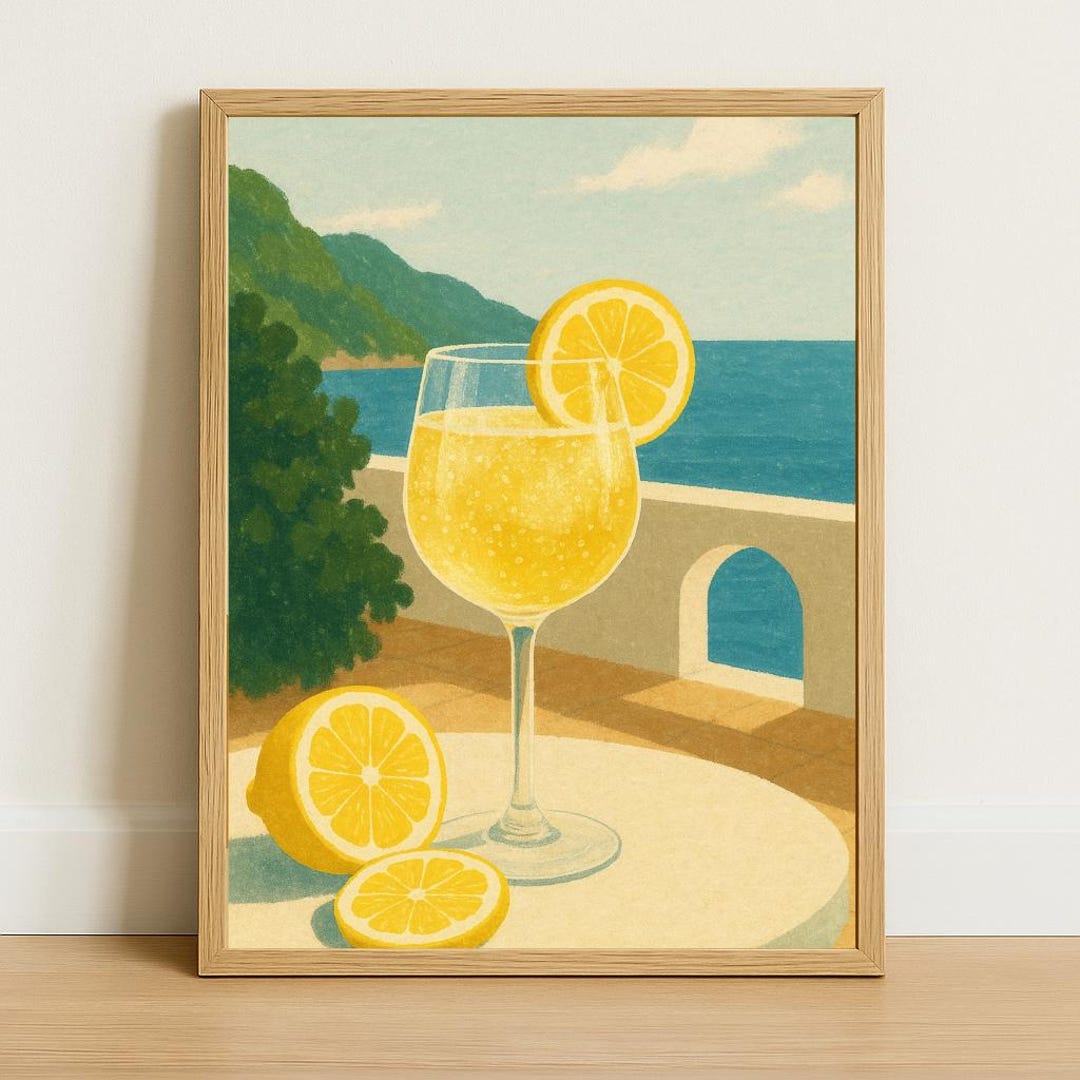 Amalfi Coast Limoncello Print: Italian Summer Cocktail Bar Cart Decor ...