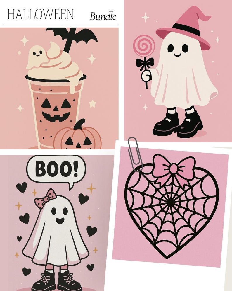 Pink Ghost Poster Set (6): Kawaii Pastel Halloween Decor (A3 Digital ...