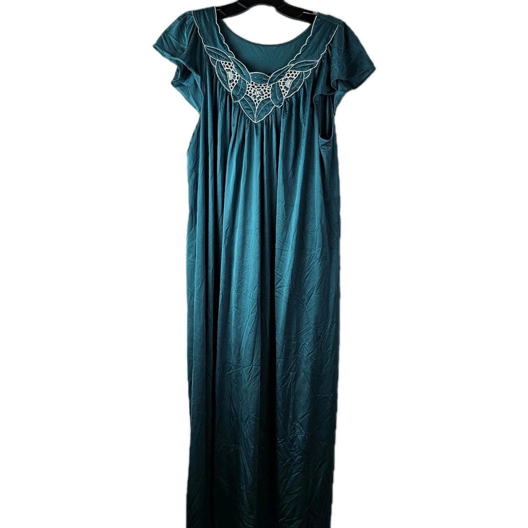 Vintage Turquoise Green Large Nightgown Olga Like Polyester Pullover ...