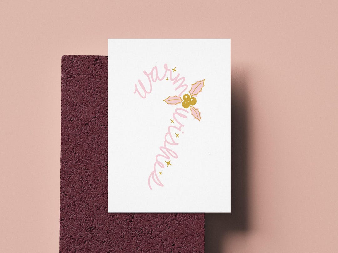 Pink & Gold Christmas Card, Candy Cane Calligraphy (digital Download ...