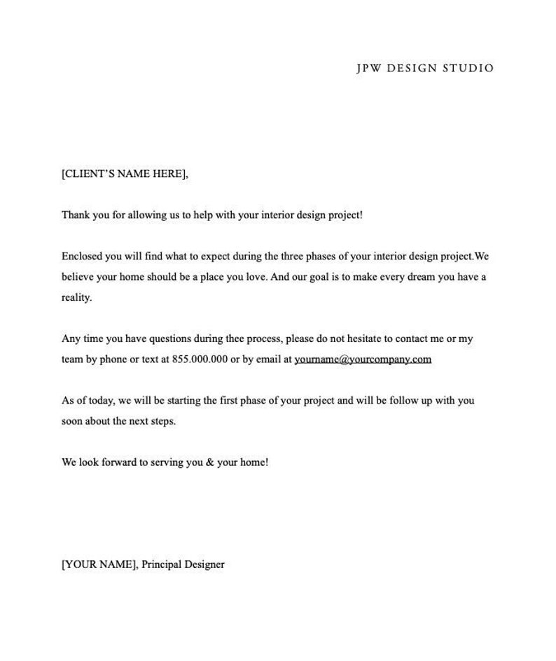 Buy Interior Designer Welcome Letter, Interior Design Presentation ...