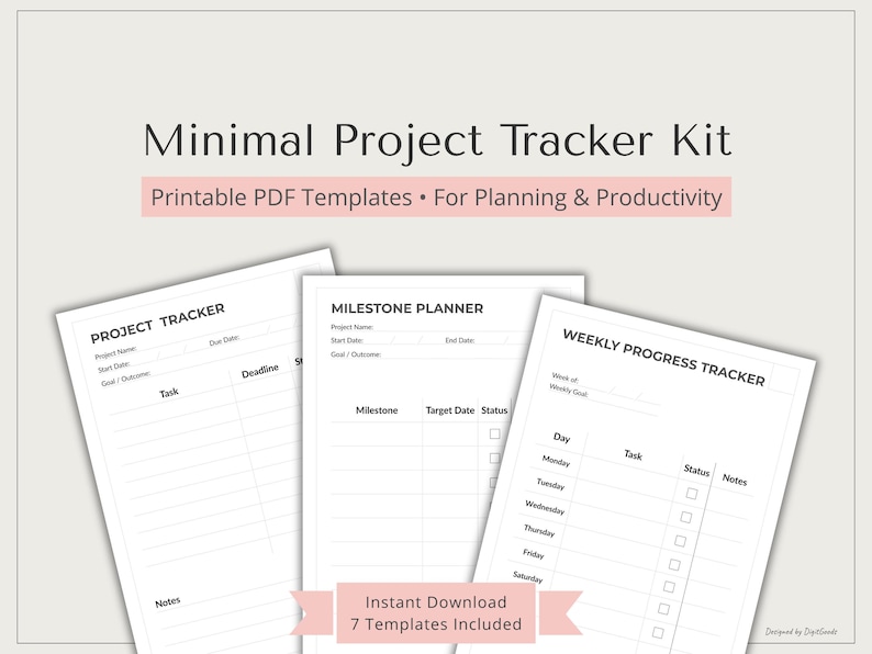 Minimal Project Tracker Kit – 5 Printable Templates for Planning ...